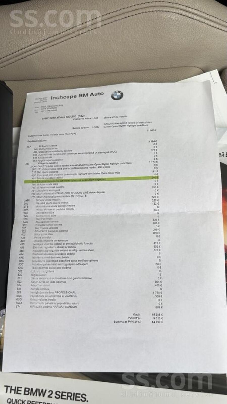 White BMW 220 2015 in Riga, with an engine capacity of 2.00 L and mileage of 116 thousand km for 17000 €, photo 23 on AUTOMOTO.COM.LV