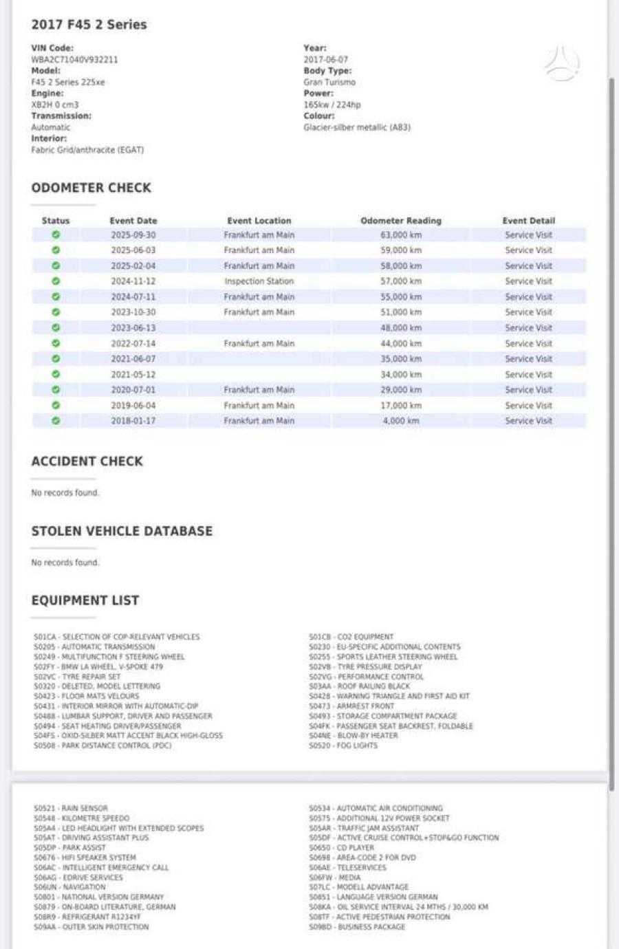 Grey BMW 225 Active Tourer 2017 in Marijampole, with an engine capacity of 1.50 L and mileage of 63 thousand km for 13190 €, photo 26 on AUTOMOTO.COM.LV