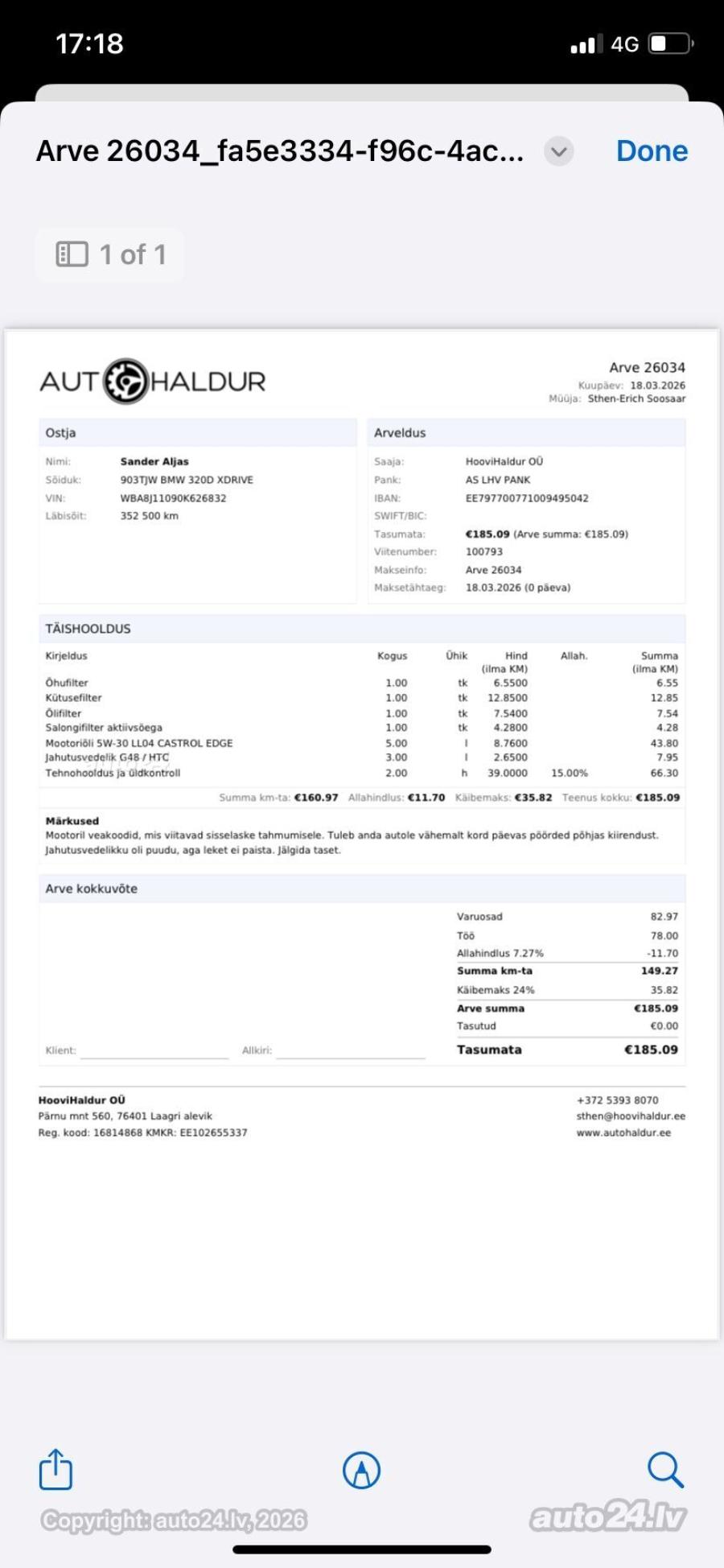 Blue BMW 3 Series 2015 in Tallinn, with an engine capacity of 2.00 L and mileage of 354 thousand km for 11000 €, photo 12 on AUTOMOTO.COM.LV