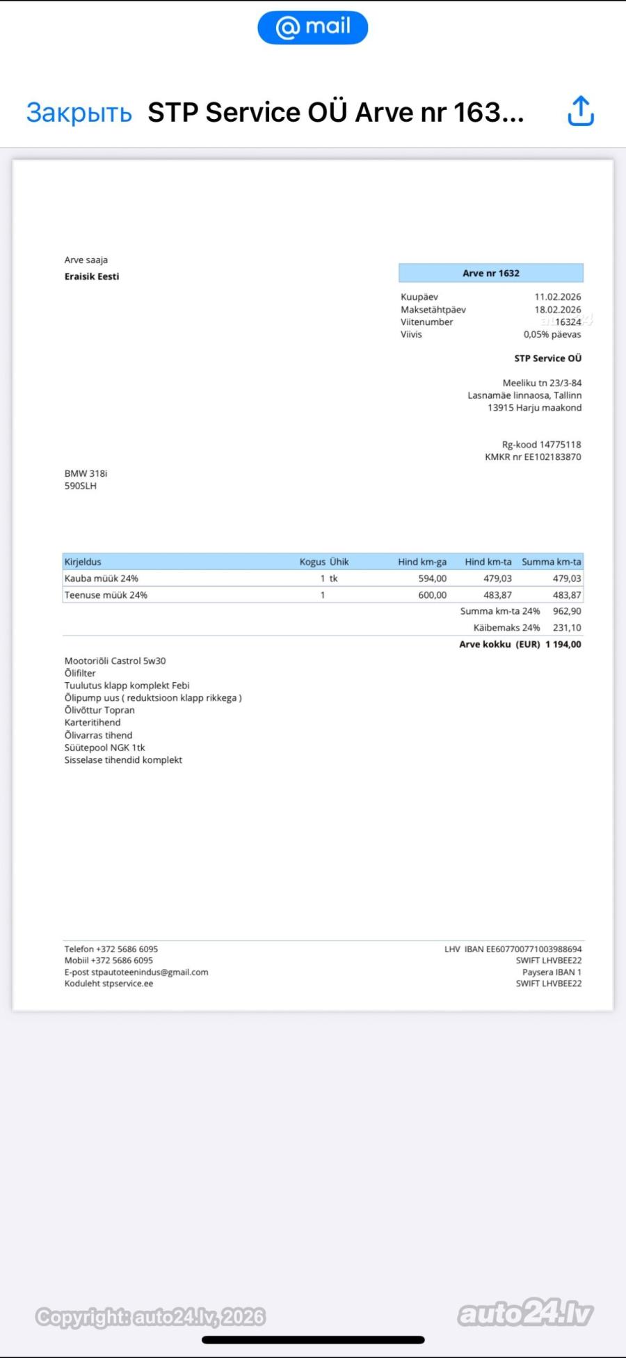 BMW 3 Series 2003 Tallina, ar dzinēja tilpumu 2.00 L un nobraukumu 229 tūkst. km par 4350 €, foto 14 vietnē AUTOMOTO.COM.LV
