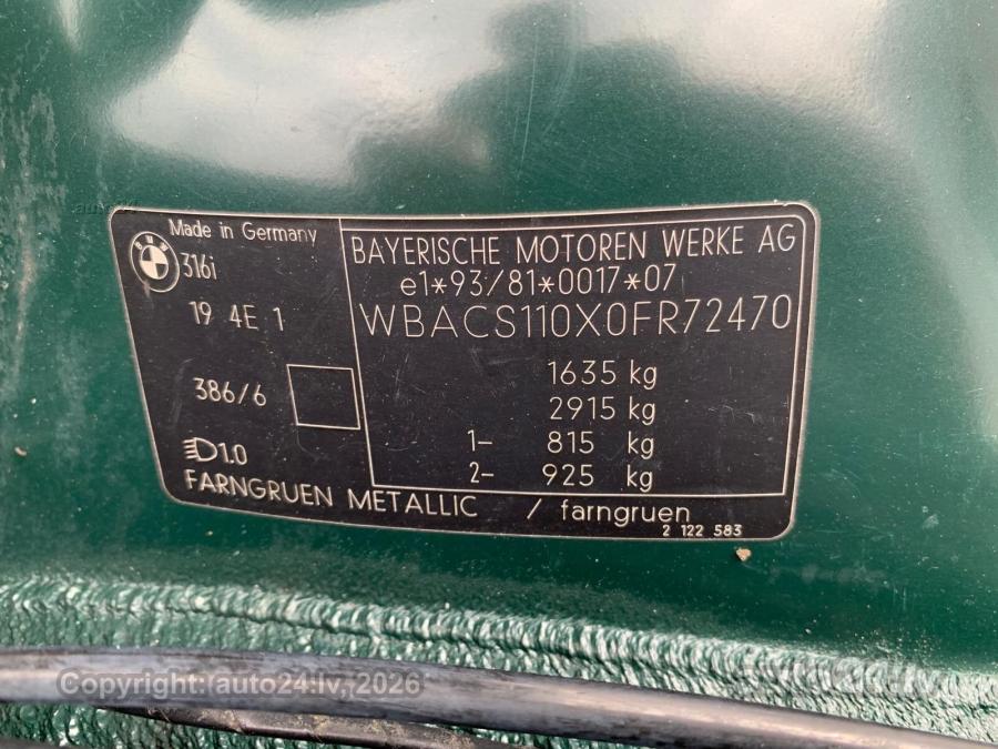 Green BMW 3 Series 1998 in Tartu, with an engine capacity of 1.90 L and mileage of 270 thousand km for 1700 €, photo 10 on AUTOMOTO.COM.LV