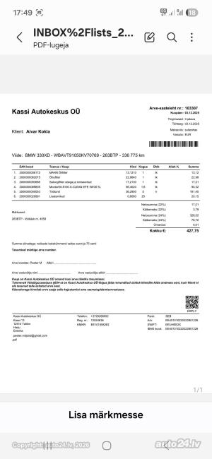 Grey BMW 3 Series 2007 in Tallinn, with an engine capacity of 3.00 L and mileage of 338 thousand km for 6499 €, photo 18 on AUTOMOTO.COM.LV