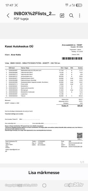 Grey BMW 3 Series 2007 in Tallinn, with an engine capacity of 3.00 L and mileage of 338 thousand km for 6499 €, photo 19 on AUTOMOTO.COM.LV