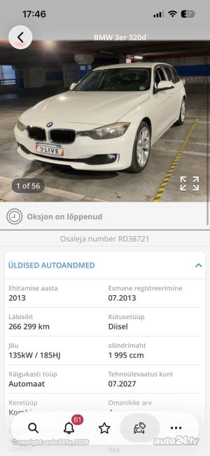 White BMW 3 Series 2014 in Tallinn, with an engine capacity of 2.00 L and mileage of 267 thousand km for 7099 €, photo 30 on AUTOMOTO.COM.LV