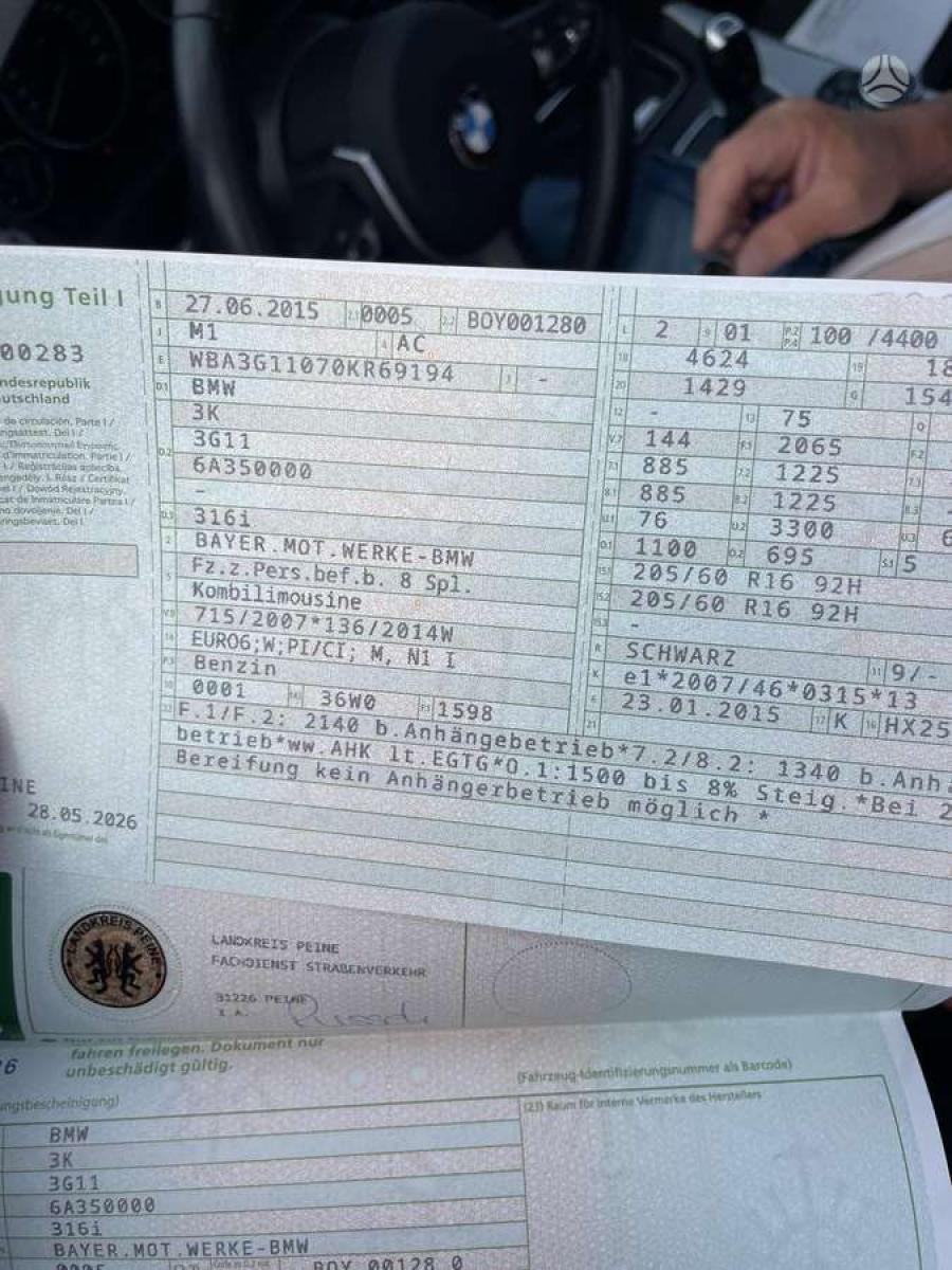 Черный БМВ 316 2015 в Шяуляй, объемом двигателя 1.60 л и пробегом 248 тыс. км за 7950 €, фото 34 на AUTOMOTO.COM.LV