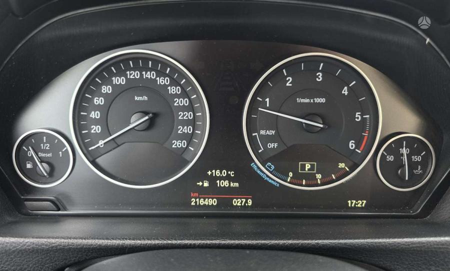 Black BMW 316 2017 in Panevezys, with an engine capacity of 2.00 L and mileage of 216 thousand km for 8499 €, photo 18 on AUTOMOTO.COM.LV