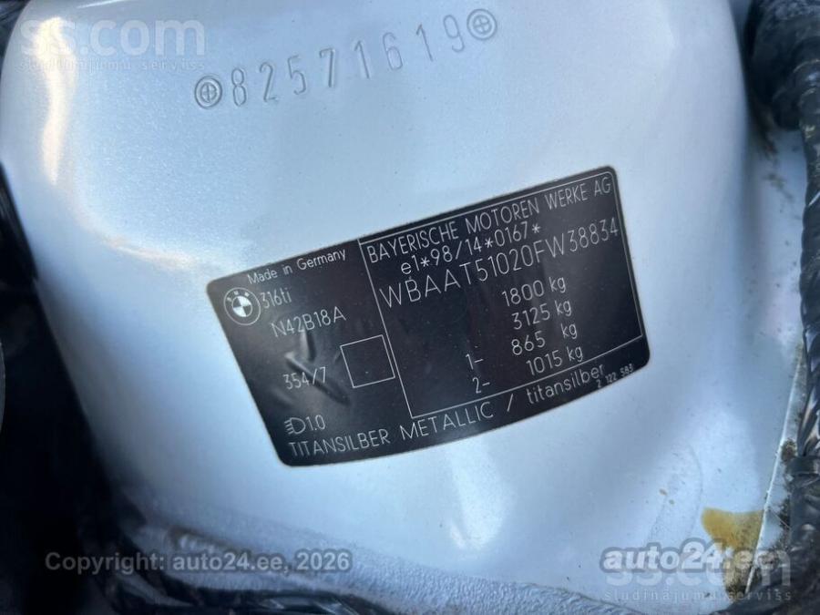 Серый БМВ 316 2002 в Таллин, объемом двигателя 1.80 л и пробегом 205 тыс. км за 1900 €, фото 13 на AUTOMOTO.COM.LV