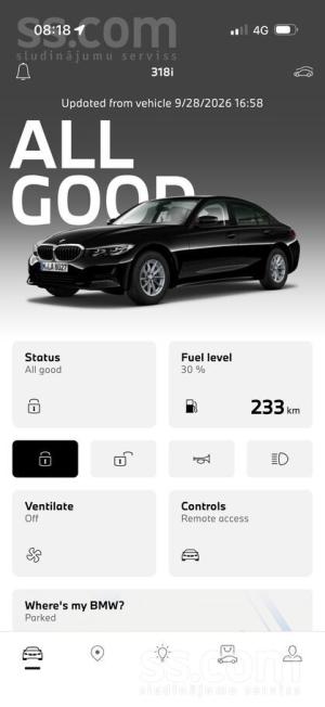 Black BMW 318 2022 in Riga, with an engine capacity of 2.00 L and mileage of 65 thousand km for 25800 €, photo 23 on AUTOMOTO.COM.LV
