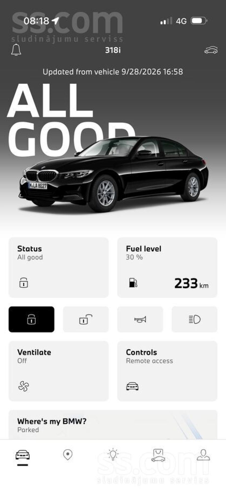 Black BMW 318 2022 in Riga, with an engine capacity of 2.00 L and mileage of 65 thousand km for 25800 €, photo 23 on AUTOMOTO.COM.LV