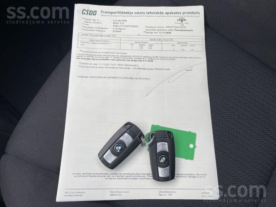 Black BMW 318 2012 in Riga, with an engine capacity of 2.00 L and mileage of 251 thousand km for 5790 €, photo 35 on AUTOMOTO.COM.LV