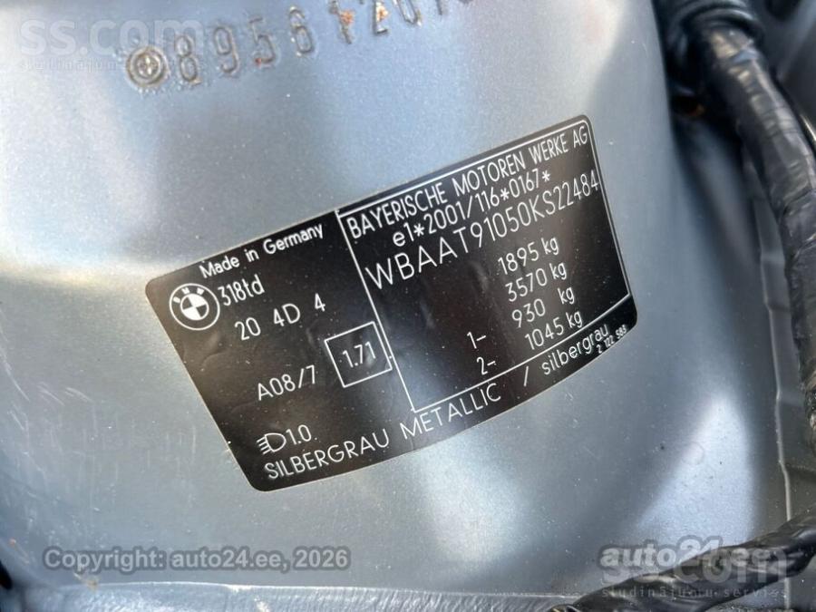 Grey BMW 318 2002 in Tallinn, with an engine capacity of 2.00 L and mileage of 160 thousand km for 2000 €, photo 13 on AUTOMOTO.COM.LV