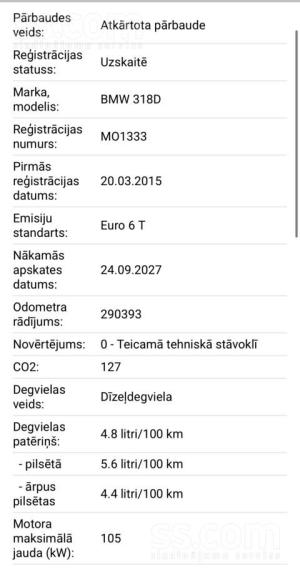Grey BMW 318 2015 in Riga, with an engine capacity of 2.00 L and mileage of 291 thousand km for 11300 €, photo 29 on AUTOMOTO.COM.LV