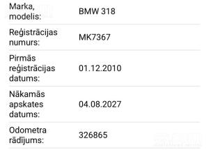 Pelēks BMW 318 2010 Rīga, ar dzinēja tilpumu 2.00 L un nobraukumu 327 tūkst. km par 4490 €, foto 30 vietnē AUTOMOTO.COM.LV