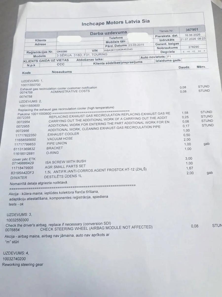 Grey BMW 318 2015 in Liepaja, with an engine capacity of 2.00 L and mileage of 281 thousand km for 9950 €, photo 34 on AUTOMOTO.COM.LV