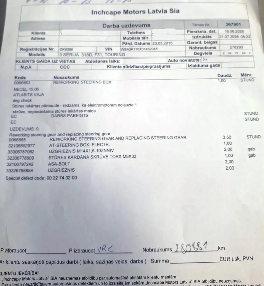 Grey BMW 318 2015 in Liepaja, with an engine capacity of 2.00 L and mileage of 281 thousand km for 9950 €, photo 35 on AUTOMOTO.COM.LV