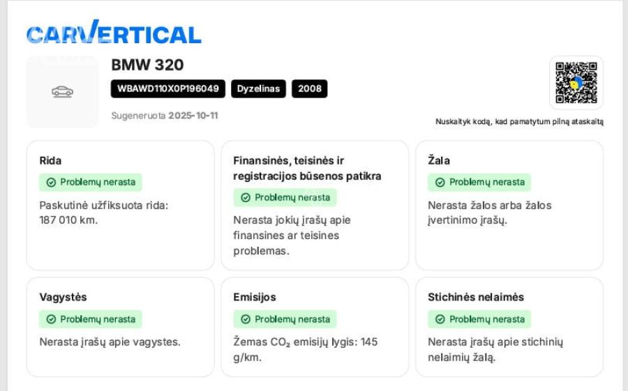 Black BMW 320 2008 in Vilnius, with an engine capacity of 2.00 L and mileage of 191 thousand km for 5599 €, photo 15 on AUTOMOTO.COM.LV