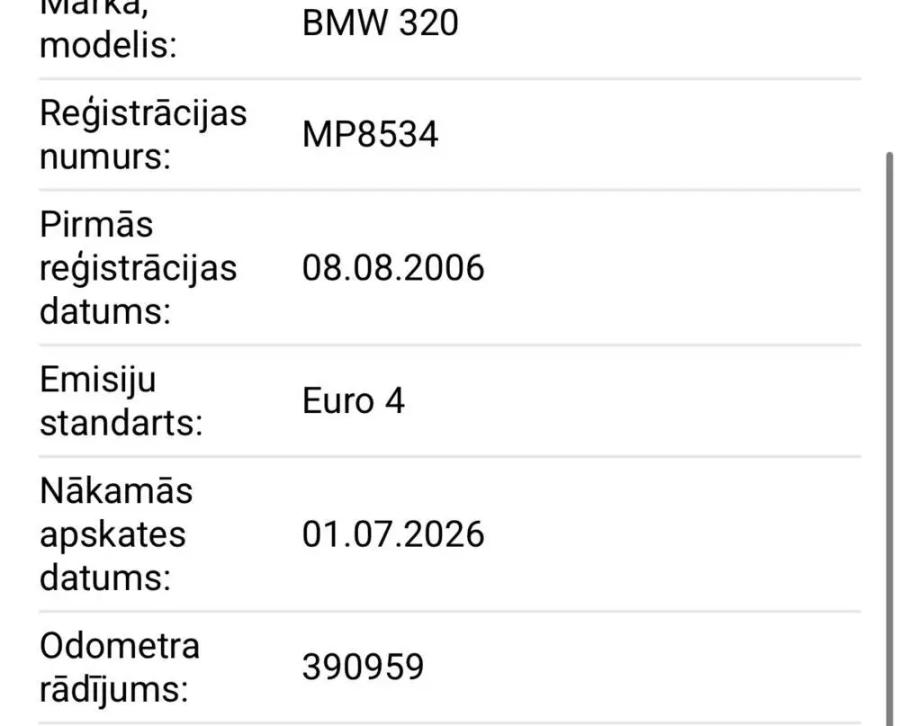 Black BMW 320 2006 in Riga, with an engine capacity of 2.00 L and mileage of 390 thousand km for 4490 €, photo 32 on AUTOMOTO.COM.LV