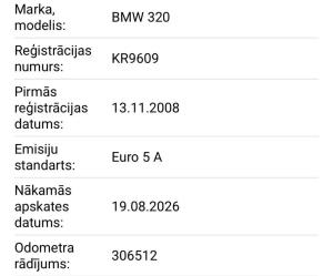Black BMW 320 2008 in Riga, with an engine capacity of 2.00 L and mileage of 308 thousand km for 4290 €, photo 26 on AUTOMOTO.COM.LV
