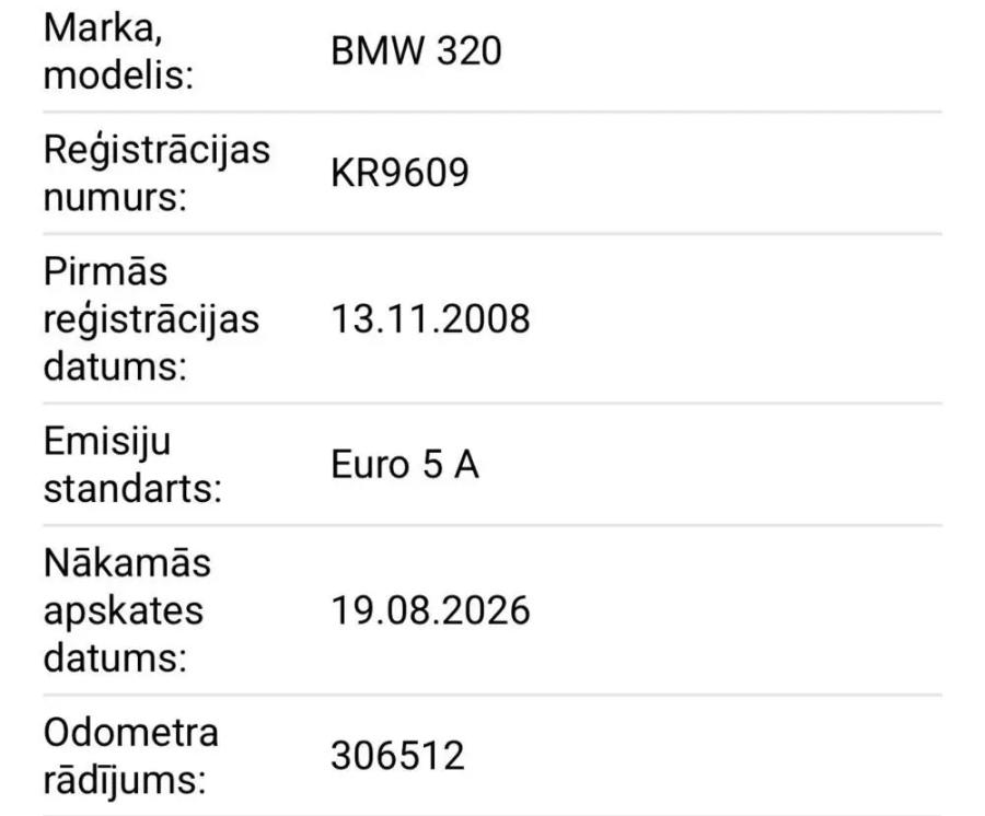 Black BMW 320 2008 in Riga, with an engine capacity of 2.00 L and mileage of 308 thousand km for 4290 €, photo 26 on AUTOMOTO.COM.LV