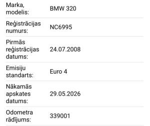 Black BMW 320 2008 in Riga, with an engine capacity of 2.00 L and mileage of 339 thousand km for 3990 €, photo 30 on AUTOMOTO.COM.LV
