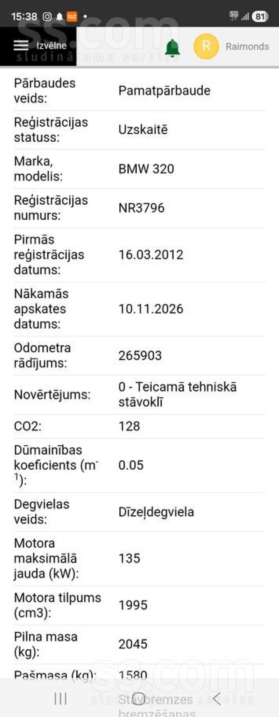 Black BMW 320 2012 in Riga, with an engine capacity of 2.00 L and mileage of 273 thousand km for 4200 €, photo 9 on AUTOMOTO.COM.LV