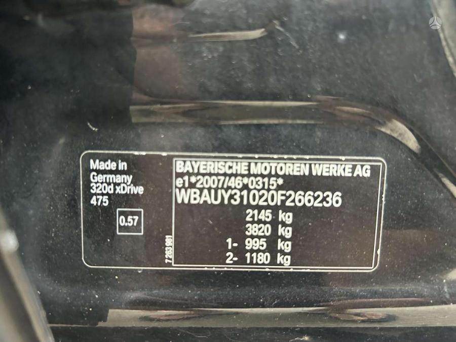 Black BMW 320 2012 in Marijampole, with an engine capacity of 2.00 L and mileage of 285 thousand km for 4800 €, photo 16 on AUTOMOTO.COM.LV