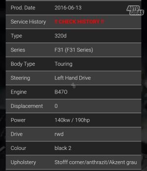 Black BMW 320 2016 in Varena, with an engine capacity of 2.00 L and mileage of 31 thousand km for 10500 €, photo 8 on AUTOMOTO.COM.LV