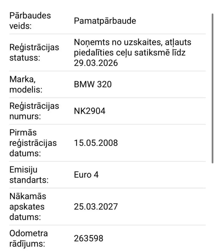 Blue BMW 320 2008 in Riga, with an engine capacity of 2.00 L and mileage of 264 thousand km for 3690 €, photo 32 on AUTOMOTO.COM.LV