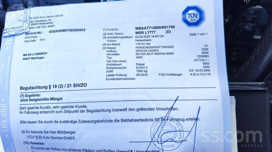 BMW 320 2002 Rīga, ar dzinēja tilpumu 2.00 L un nobraukumu 165 tūkst. km par 2850 €, foto 16 vietnē AUTOMOTO.COM.LV
