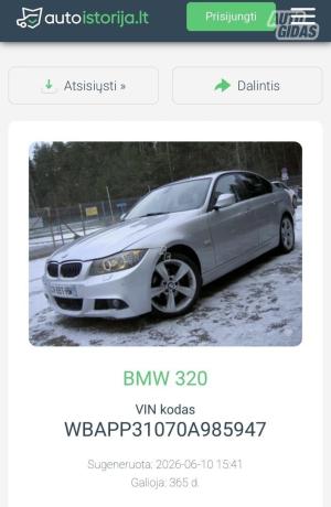 BMW 320 2011 in Vilnius, with an engine capacity of 2.00 L and mileage of 222 thousand km for 5700 €, photo 13 on AUTOMOTO.COM.LV