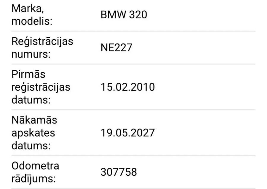 White BMW 320 2010 in Riga, with an engine capacity of 2.00 L and mileage of 311 thousand km for 4690 €, photo 27 on AUTOMOTO.COM.LV