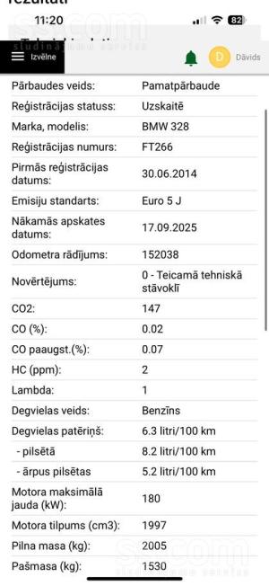 Blue BMW 328 2014 in Riga, with an engine capacity of 2.00 L and mileage of 156 thousand km for 15200 €, photo 12 on AUTOMOTO.COM.LV