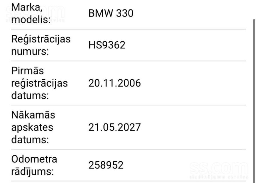 Black BMW 330 2006 in Riga, with an engine capacity of 3.00 L and mileage of 259 thousand km for 5990 €, photo 19 on AUTOMOTO.COM.LV