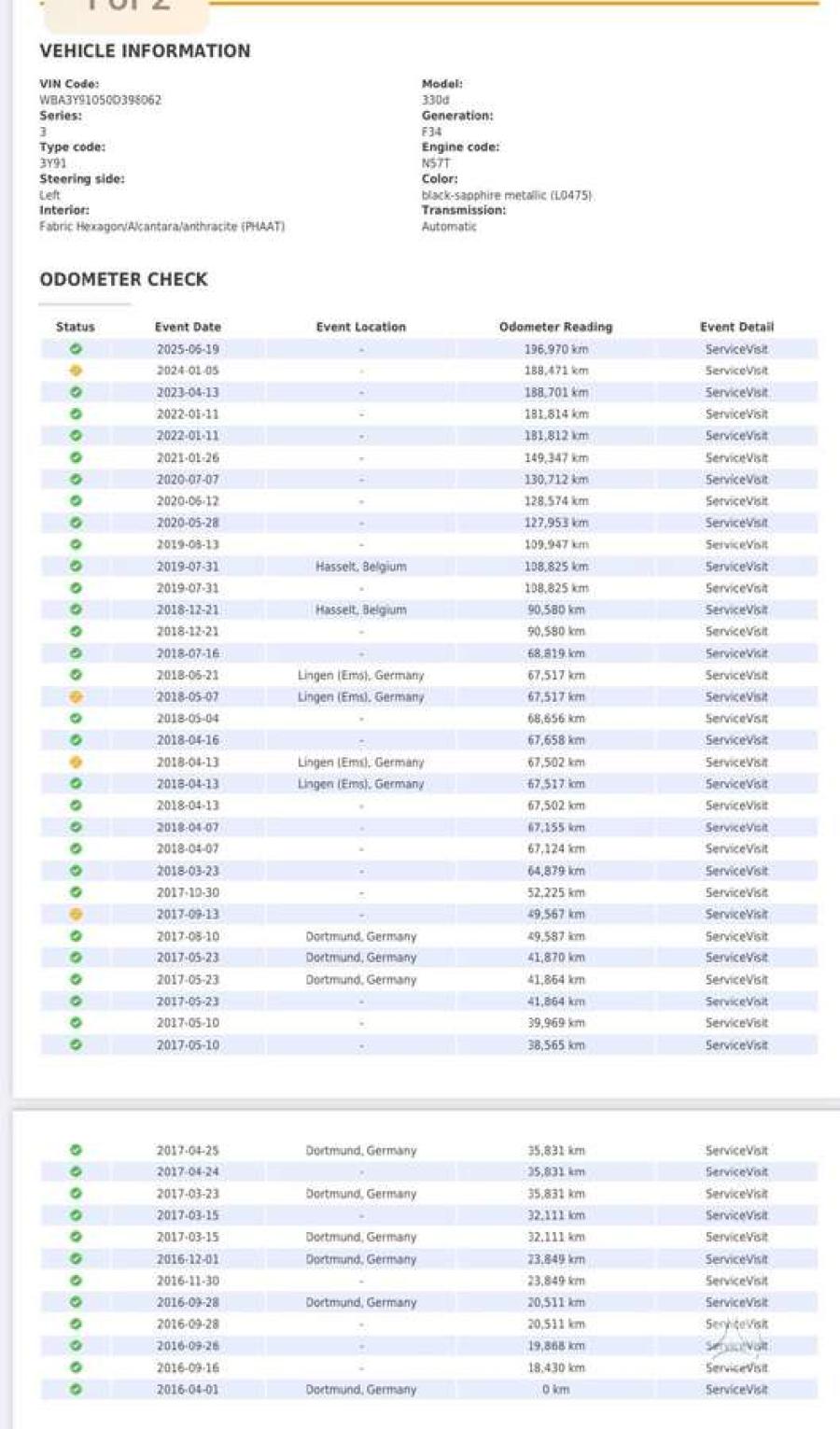 Black BMW 330 2016 in Vilnius, with an engine capacity of 2.99 L and mileage of 200 thousand km for 13590 €, photo 25 on AUTOMOTO.COM.LV