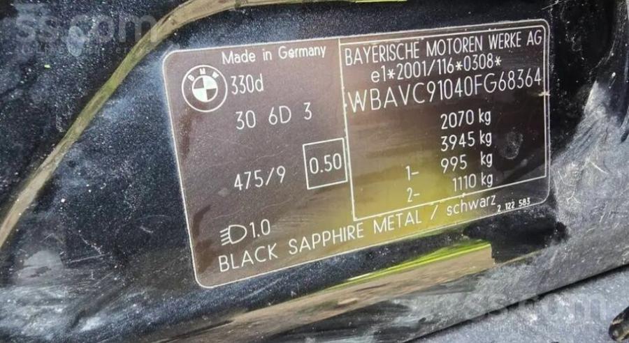 Black BMW 330 2006 in Jelgava, with an engine capacity of 3.00 L and mileage of 224 thousand km for 2500 €, photo 7 on AUTOMOTO.COM.LV