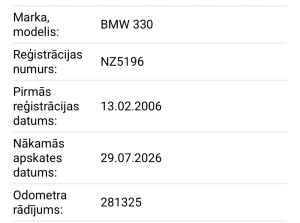 Black BMW 330 2006 in Riga, with an engine capacity of 3.00 L and mileage of 281 thousand km for 4990 €, photo 30 on AUTOMOTO.COM.LV