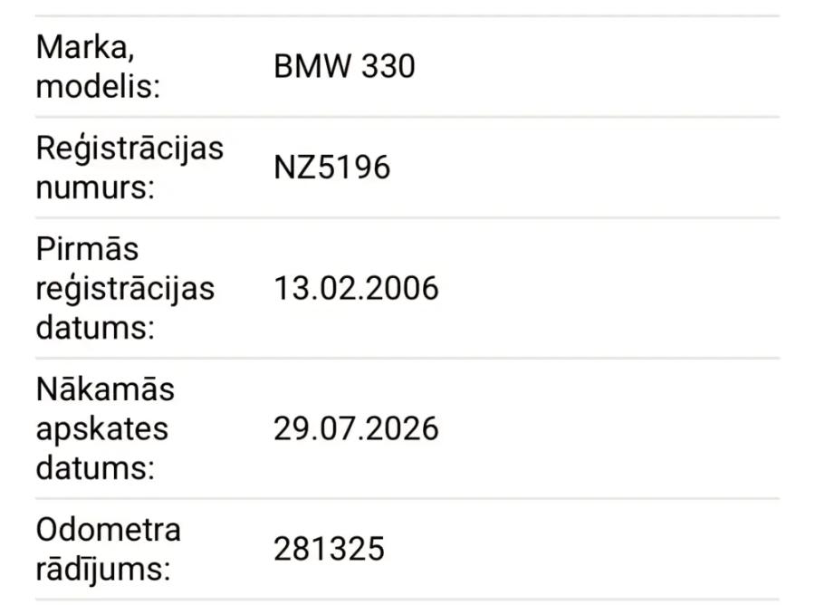 Black BMW 330 2006 in Riga, with an engine capacity of 3.00 L and mileage of 281 thousand km for 4990 €, photo 30 on AUTOMOTO.COM.LV
