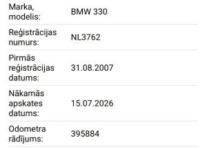 Black BMW 330 2007 in Riga, with an engine capacity of 3.00 L and mileage of 396 thousand km for 3990 €, photo 27 on AUTOMOTO.COM.LV
