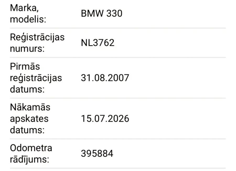 Black BMW 330 2007 in Riga, with an engine capacity of 3.00 L and mileage of 396 thousand km for 3990 €, photo 27 on AUTOMOTO.COM.LV