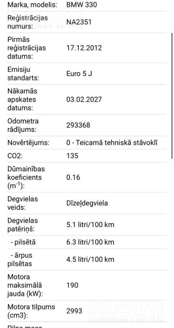 Черный БМВ 330 2012 в Даугавпилс, объемом двигателя 3.00 л и пробегом 294 тыс. км за 10200 €, фото 10 на AUTOMOTO.COM.LV