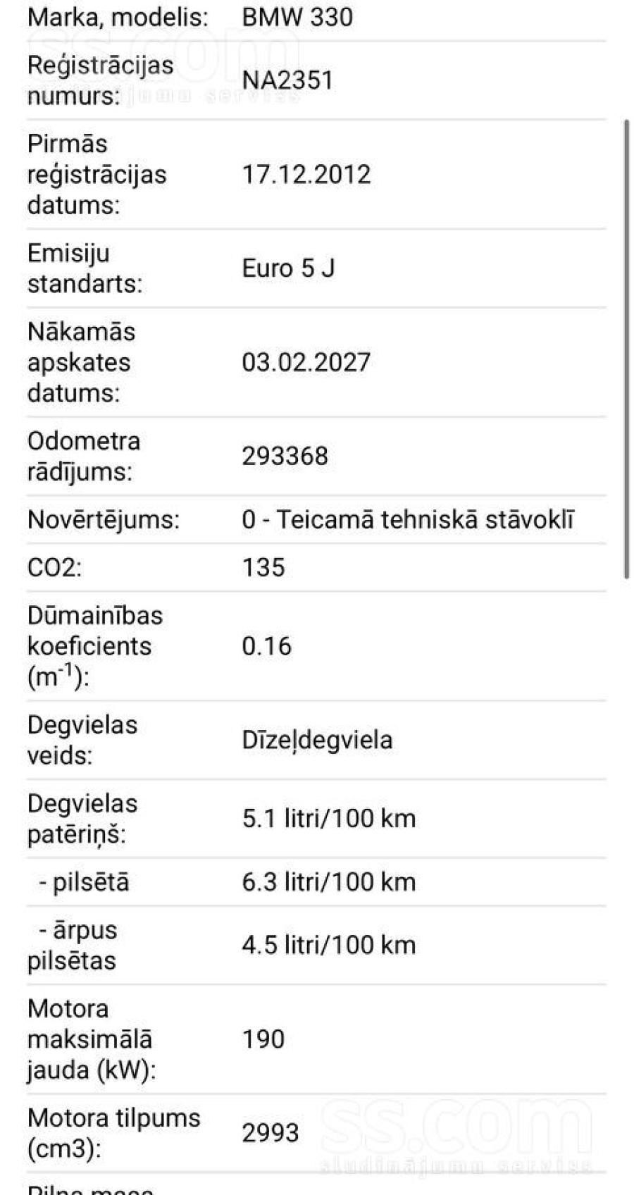 Black BMW 330 2012 in Daugavpils, with an engine capacity of 3.00 L and mileage of 294 thousand km for 10200 €, photo 11 on AUTOMOTO.COM.LV