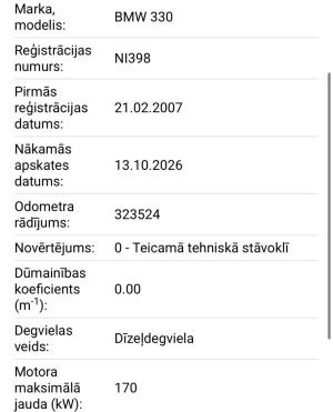 Grey BMW 330 2007 in Riga, with an engine capacity of 3.00 L and mileage of 324 thousand km for 3990 €, photo 22 on AUTOMOTO.COM.LV