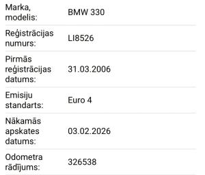 Grey BMW 330 2006 in Riga, with an engine capacity of 3.00 L and mileage of 327 thousand km for 4990 €, photo 33 on AUTOMOTO.COM.LV