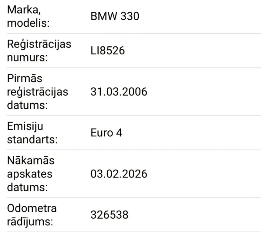 Grey BMW 330 2006 in Riga, with an engine capacity of 3.00 L and mileage of 327 thousand km for 4990 €, photo 33 on AUTOMOTO.COM.LV