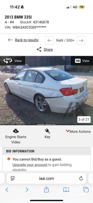 White BMW 335 2013 in Vilnius, with an engine capacity of 3.00 L and mileage of 187 thousand km for 12000 €, photo 14 on AUTOMOTO.COM.LV