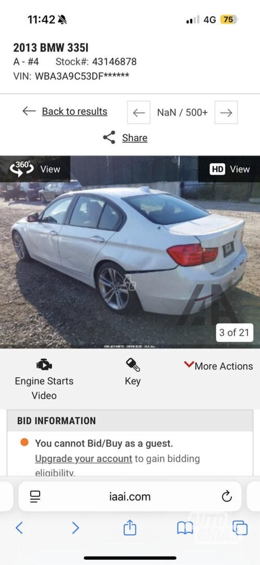 White BMW 335 2013 in Vilnius, with an engine capacity of 3.00 L and mileage of 187 thousand km for 12000 €, photo 14 on AUTOMOTO.COM.LV