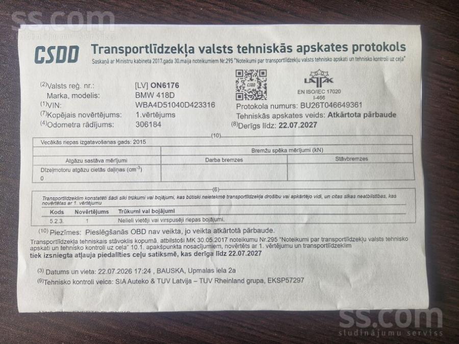 Black BMW 418 2014 in Bauska, with an engine capacity of 2.00 L and mileage of 306 thousand km for 11900 €, photo 20 on AUTOMOTO.COM.LV