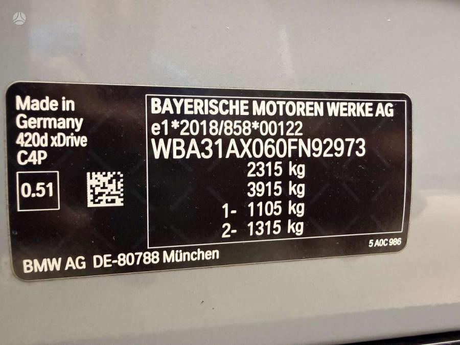 Grey BMW 420 Gran Coupe 2022 in Vilnius, with an engine capacity of 2.00 L and mileage of 61 thousand km for 39500 €, photo 30 on AUTOMOTO.COM.LV