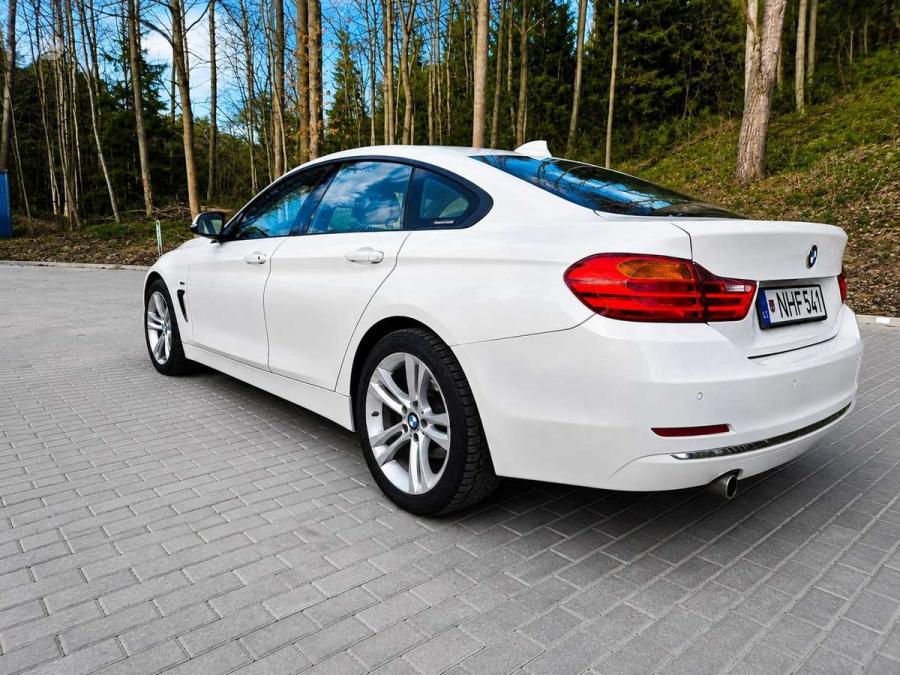 White BMW 420 Gran Coupe 2014 in Vilnius, with an engine capacity of 2.00 L and mileage of 265 thousand km for 11700 €, photo 6 on AUTOMOTO.COM.LV