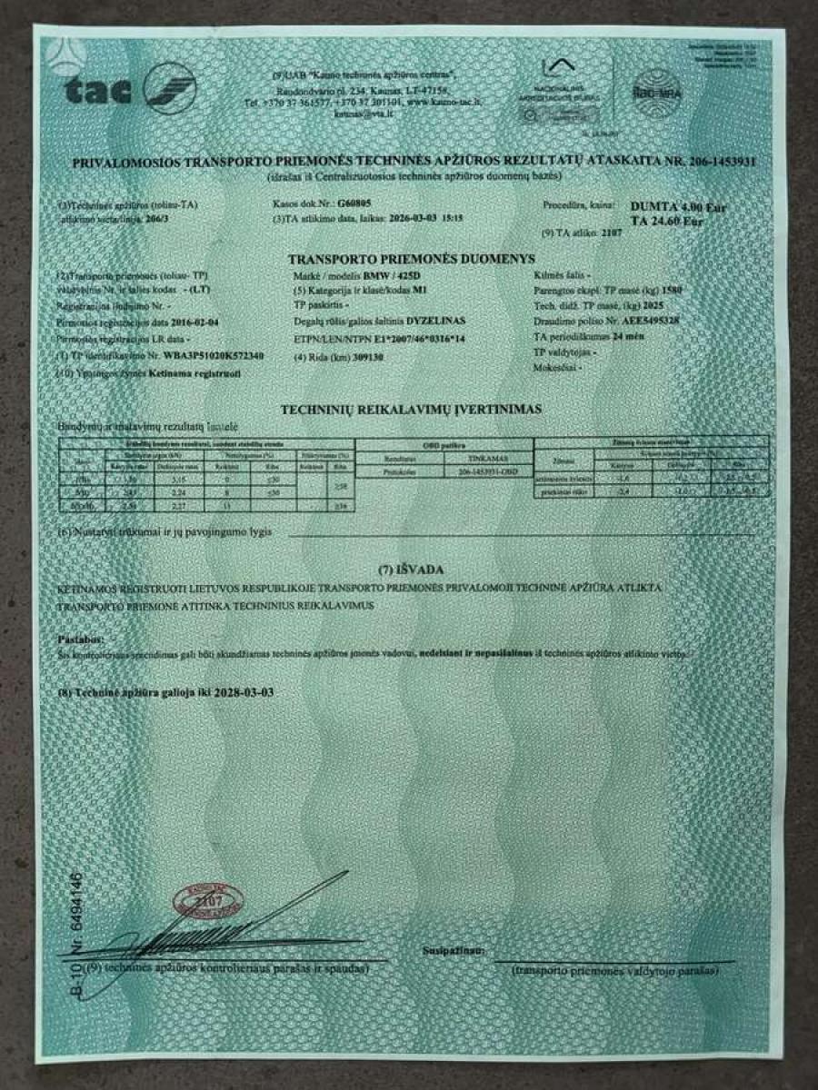 Серый БМВ 425 2016 в Каунас, объемом двигателя 2.00 л и пробегом 310 тыс. км за 12350 €, фото 26 на AUTOMOTO.COM.LV